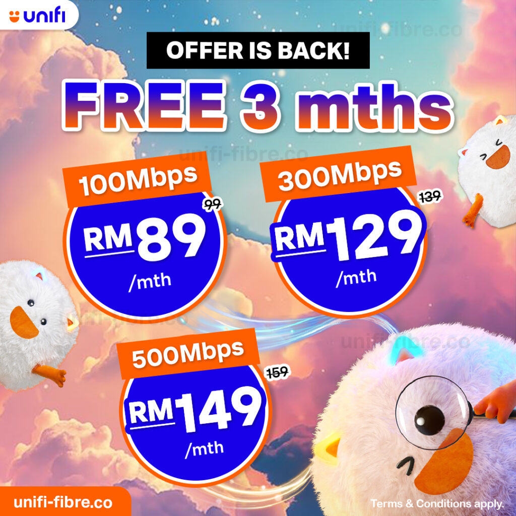 Unifi Fibre Malaysia – 100Mbps RM89 + Free 3-Month WiFi